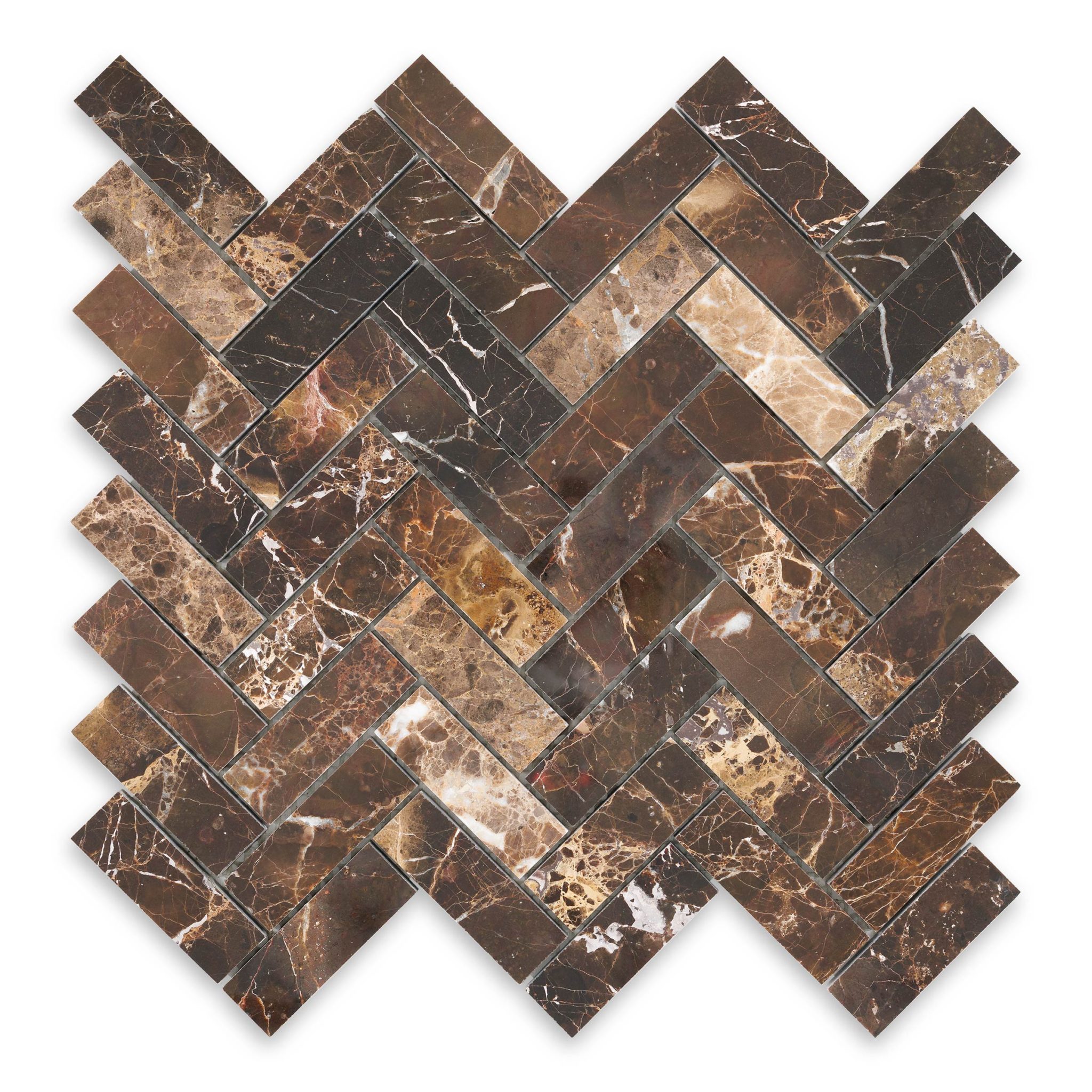Emperador Dark Marble Herringbone 1" X 3" Polished Collection | Natural ...